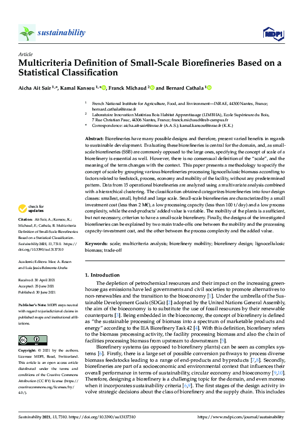 (PDF) Multicriteria Definition of Small-Scale Biorefineries Based on a Statistical Classification