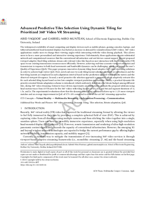 Pdf Advanced Predictive Tiles Selection Using Dynamic Tiling For