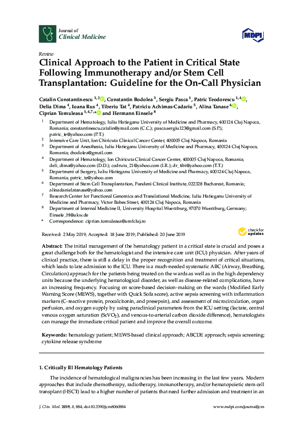 (PDF) Clinical Approach to the Patient in Critical State Following ...