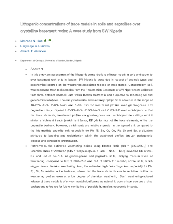 (PDF) Lithogenic concentrations of trace metals in soils and saprolites ...