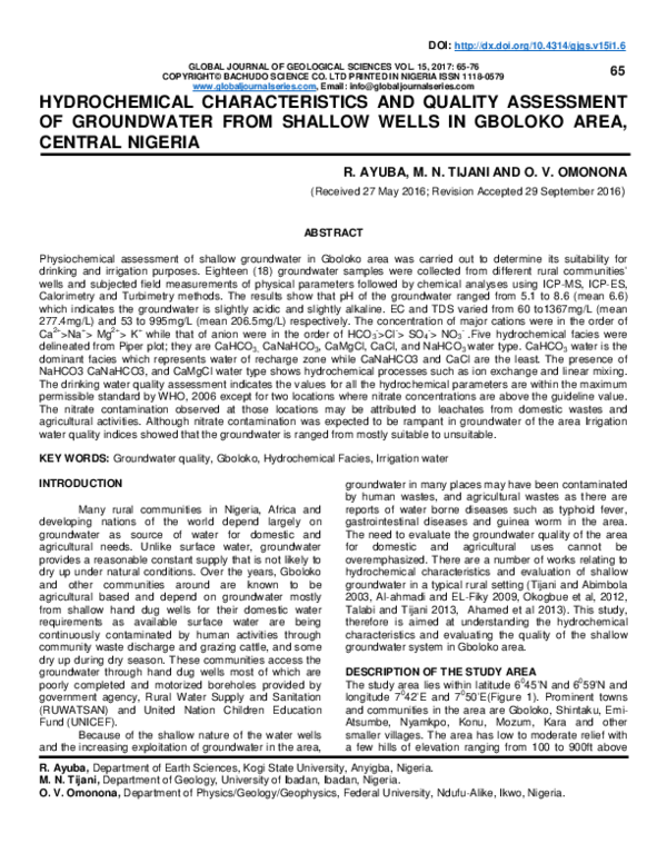 (PDF) Hydrochemical characteristics and quality assessment of groundwater from shallow wells in ...