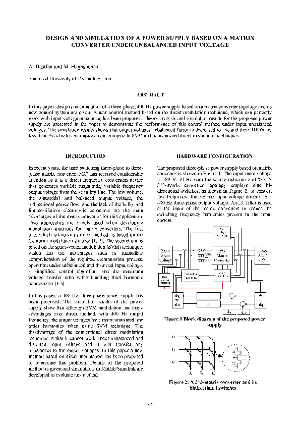 (PDF) Design and Simulation of A Power Supply Based on A Matrix ...