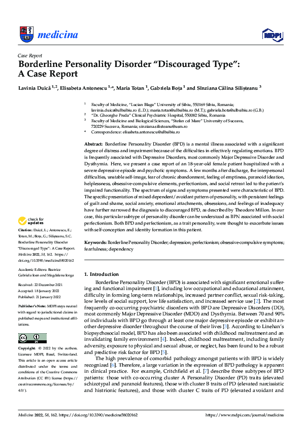 (PDF) Borderline Personality Disorder “Discouraged Type”: A Case Report
