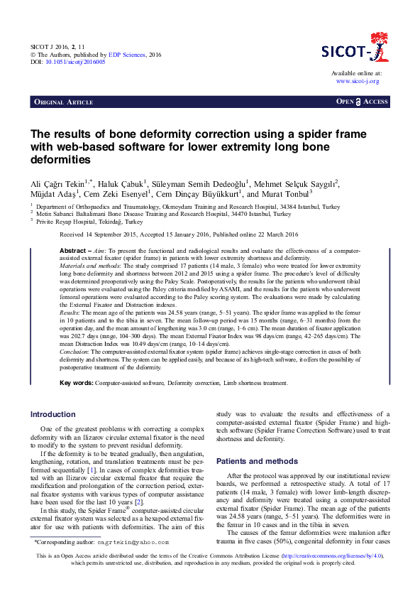 (PDF) The results of bone deformity correction using a spider frame ...