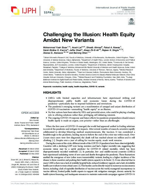 (PDF) Challenging the Illusion: Health Equity Amidst New Variants