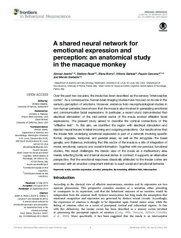 (PDF) A shared neural network for emotional expression and perception: an anatomical study in ...