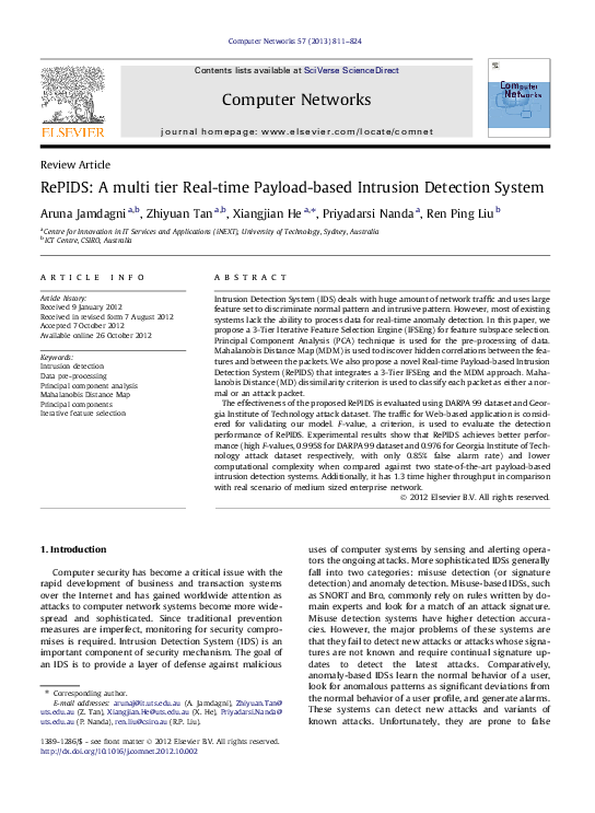 (PDF) RePIDS: A multi tier Real-time Payload-based Intrusion Detection System | Xiangjian He ...