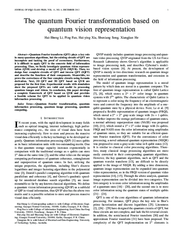 (PDF) The quantum Fourier transform based on quantum vision representation | Xiangjian He ...