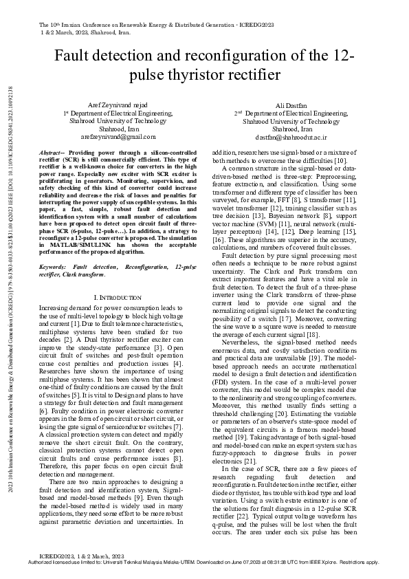 (PDF) Fault detection and reconfiguration of the 12-pulse thyristor rectifier | Ali Dastfan ...