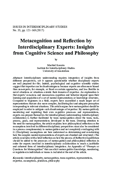 (PDF) Metacognition and Reflection by Interdisciplinary Experts ...