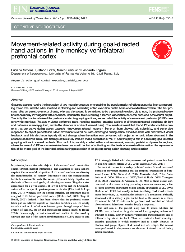 (PDF) Movement-related activity during goal-directed hand actions in ...