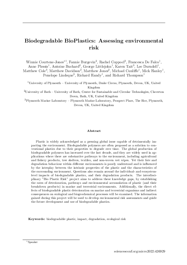 (PDF) Biodegradable BioPlastics: Assessing environmental risk | Winnie ...