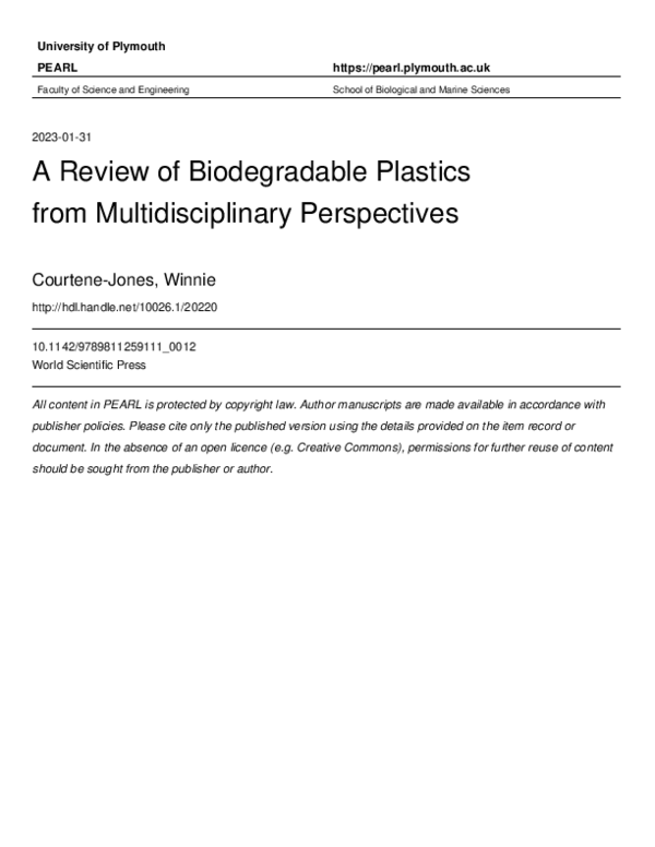 (PDF) A Review of Biodegradable Plastics from Multidisciplinary Perspectives