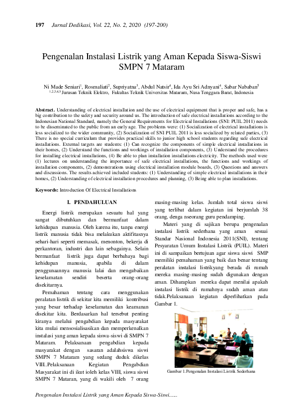 (PDF) Pengenalan Instalasi Listrik yang Aman Kepada Siswa-Siswi SMPN 7 ...