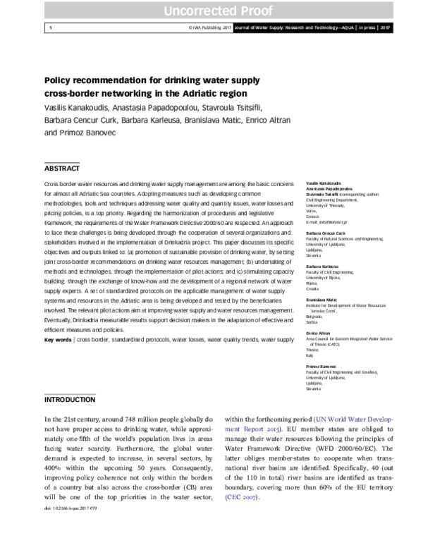 (PDF) Policy recommendation for drinking water supply cross-border ...
