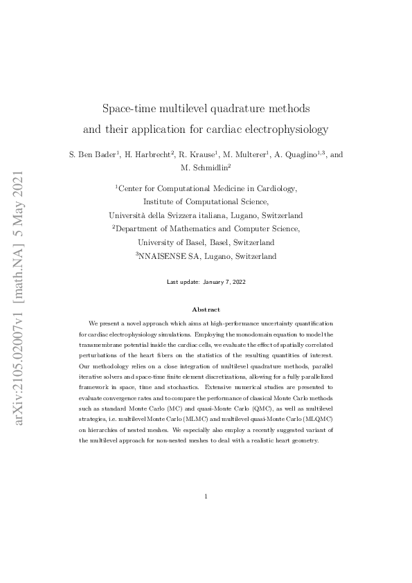 (PDF) Space-time multilevel quadrature methods and their application for cardiac ...