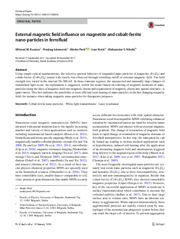(PDF) External magnetic field influence on magnetite and cobalt-ferrite ...