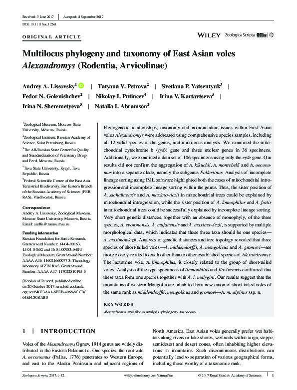 (PDF) Multilocus phylogeny and taxonomy of East Asian voles ...