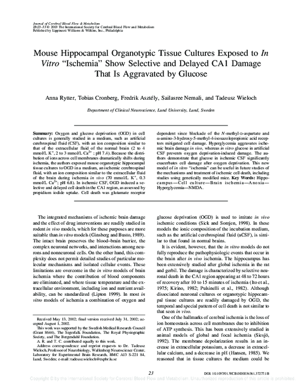 (PDF) Mouse Hippocampal Organotypic Tissue Cultures Exposed to In Vitro ...