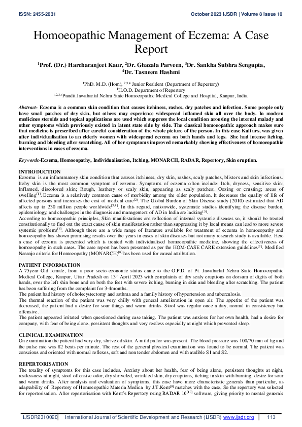 (PDF) Homoeopathic Management of Eczema: A Case Report