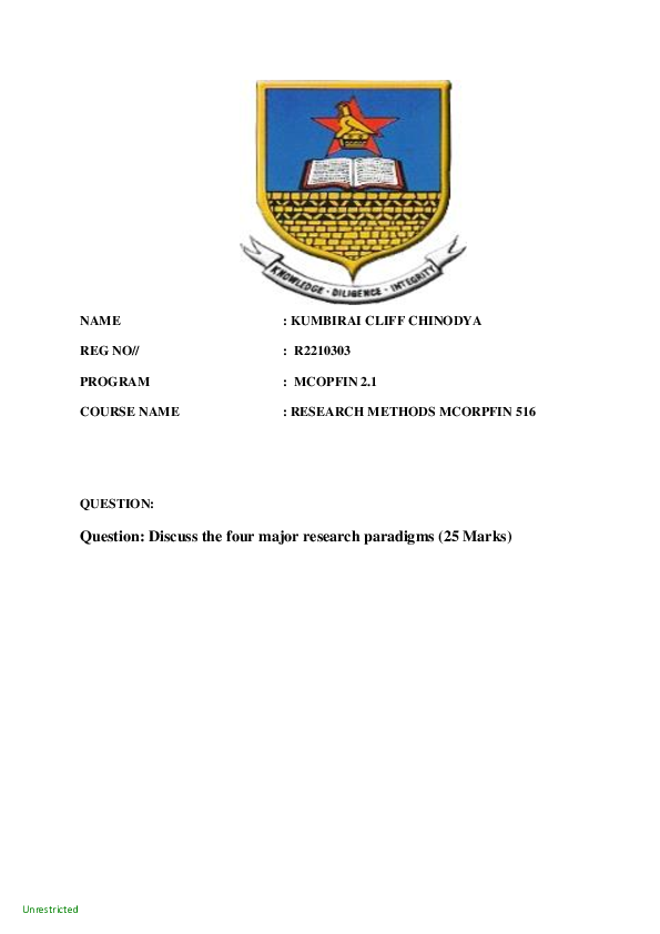 (PDF) Discuss the four major research paradigms (PDF) Discuss the four major research paradigms