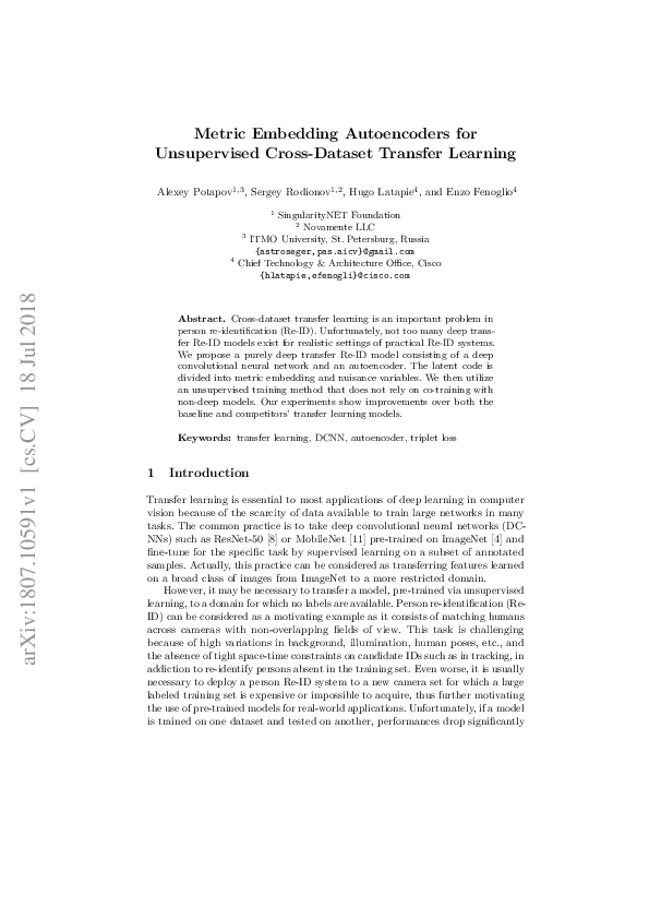 Pdf Metric Embedding Autoencoders For Unsupervised Cross Dataset Transfer Learning