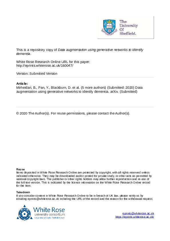 (PDF) Data augmentation using generative networks to identify dementia