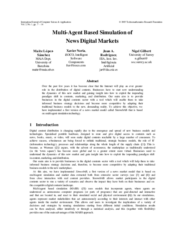 (PDF) Multi-agent based simulation of news digital markets