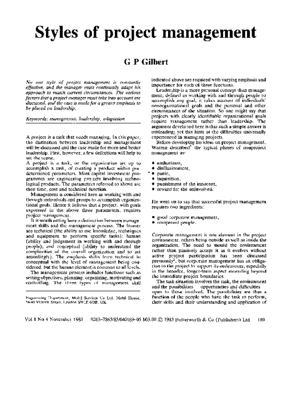(PDF) Styles of project management