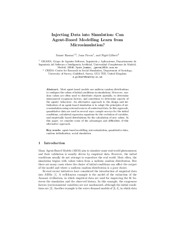 Pdf Injecting Data Into Agent Based Simulation Nigel Gilbert