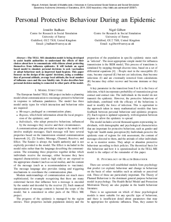 (PDF) Personal Protective Behaviour During an Epidemic