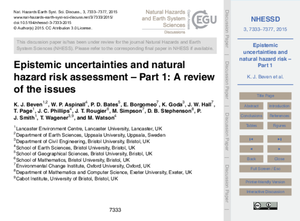 (PDF) Epistemic uncertainties and natural hazard risk assessment – Part ...