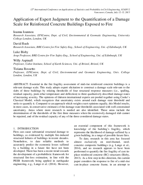 (PDF) Application of expert judgment to the quantification of a damage ...