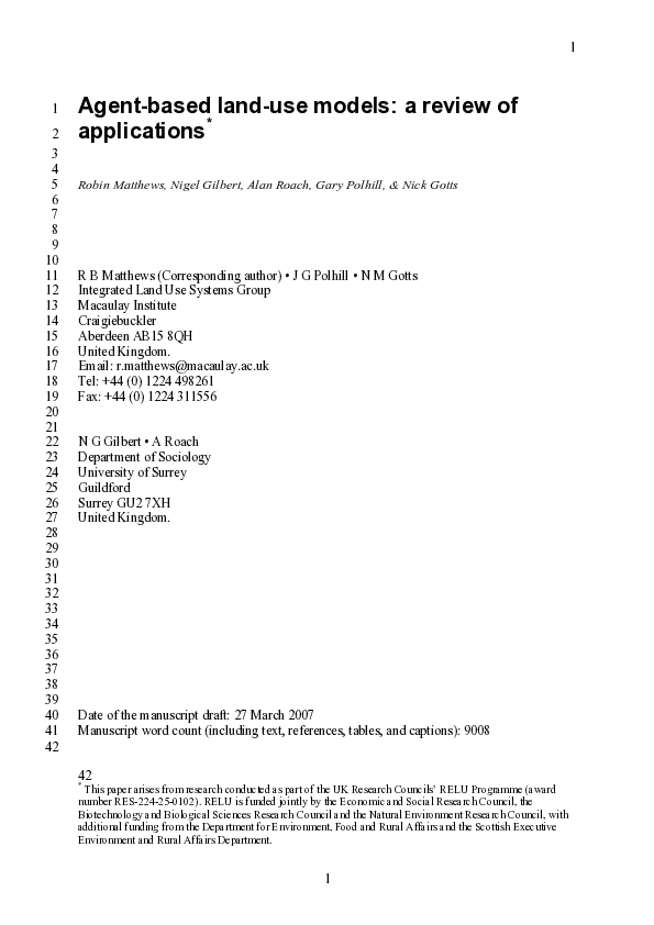 (PDF) Agent-based land-use models: a review of applications