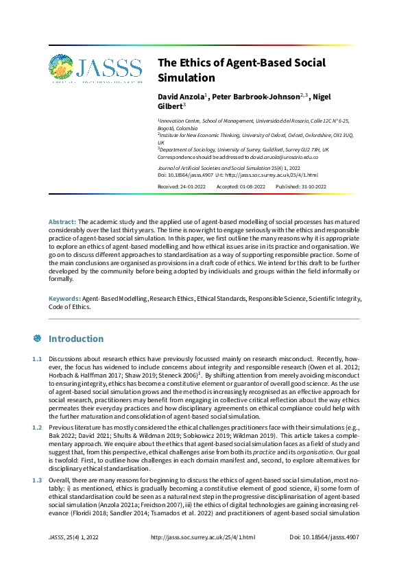 (PDF) The Ethics of Agent-Based Social Simulation