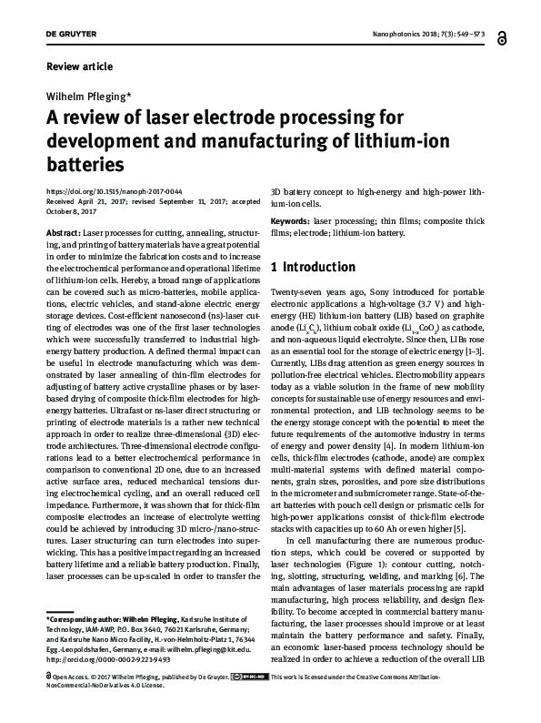 (PDF) A review of laser electrode processing for development and ...