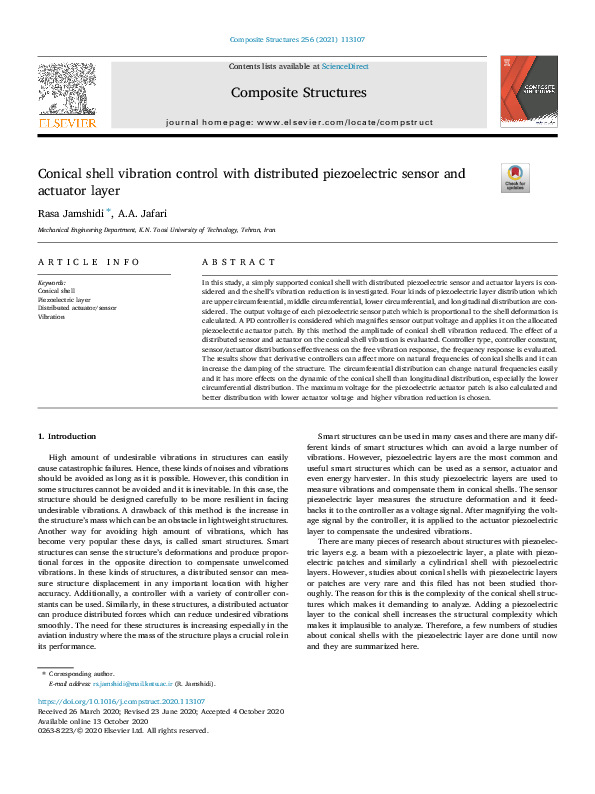 (PDF) Conical shell vibration control with distributed piezoelectric ...