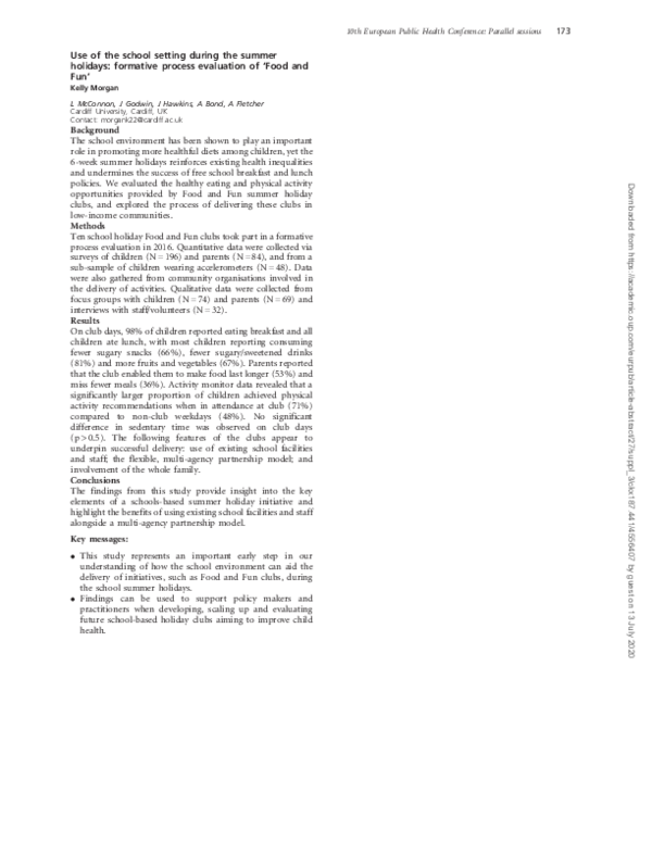 (PDF) Use of the school setting during the summer holidays: formative ...