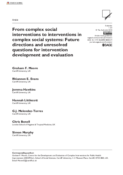 (PDF) From complex social interventions to interventions in complex social systems: Future ...