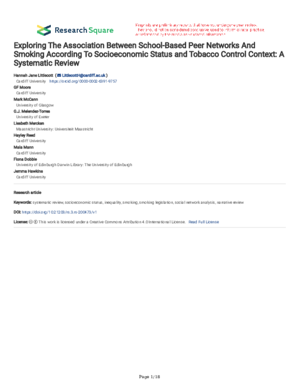 (PDF) Peer Networks and Youth Smoking Inequality
