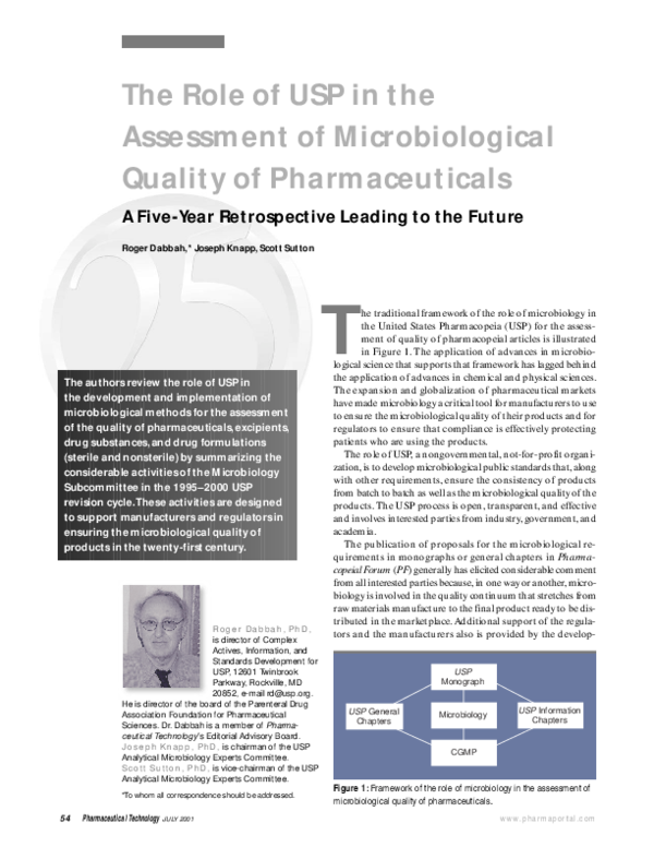 (PDF) The Role of USP in the Assessment of Microbiological Quality of ...