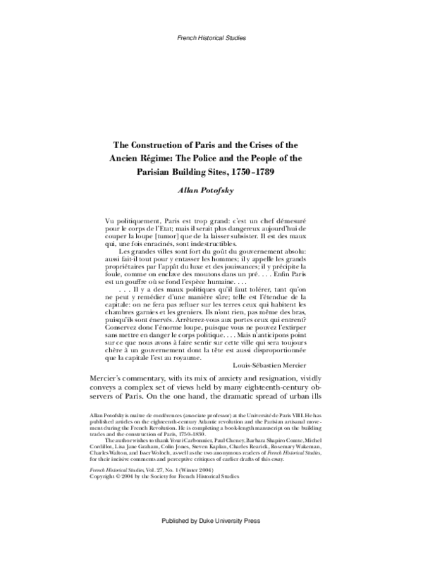 (PDF) The Construction of Paris and the Crises of the Ancien Régime ...