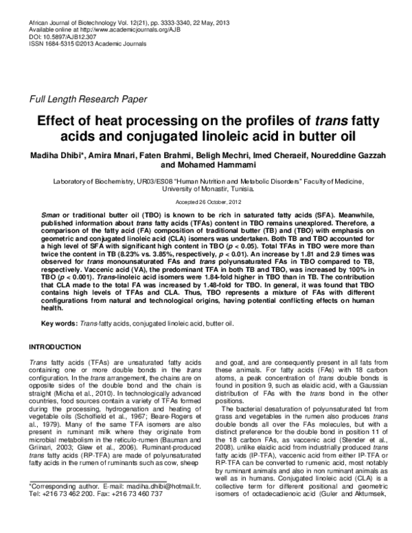 (PDF) Effect of heat processing on the profiles of trans fatty acids and conjugated linoleic ...