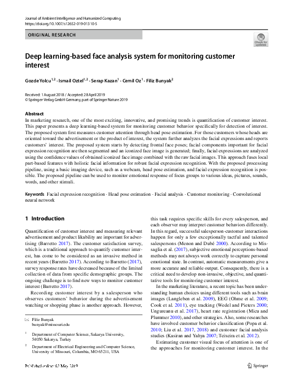 (PDF) Deep learning-based face analysis system for monitoring customer interest