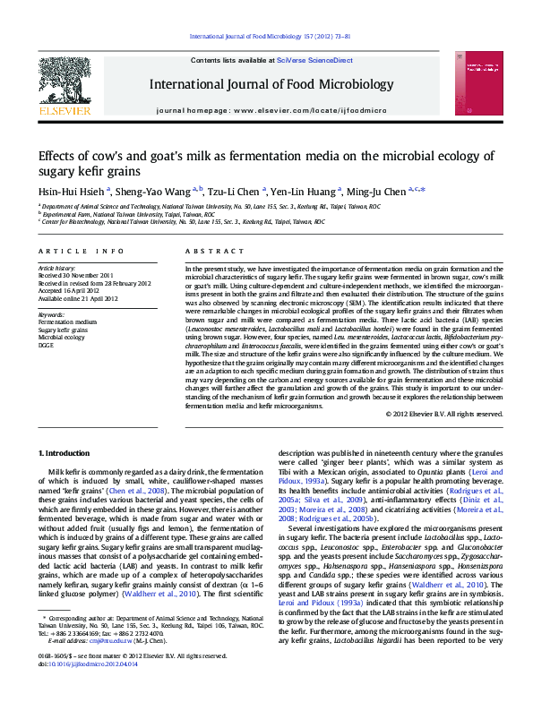 (PDF) Effects of cow's and goat's milk as fermentation media on the ...