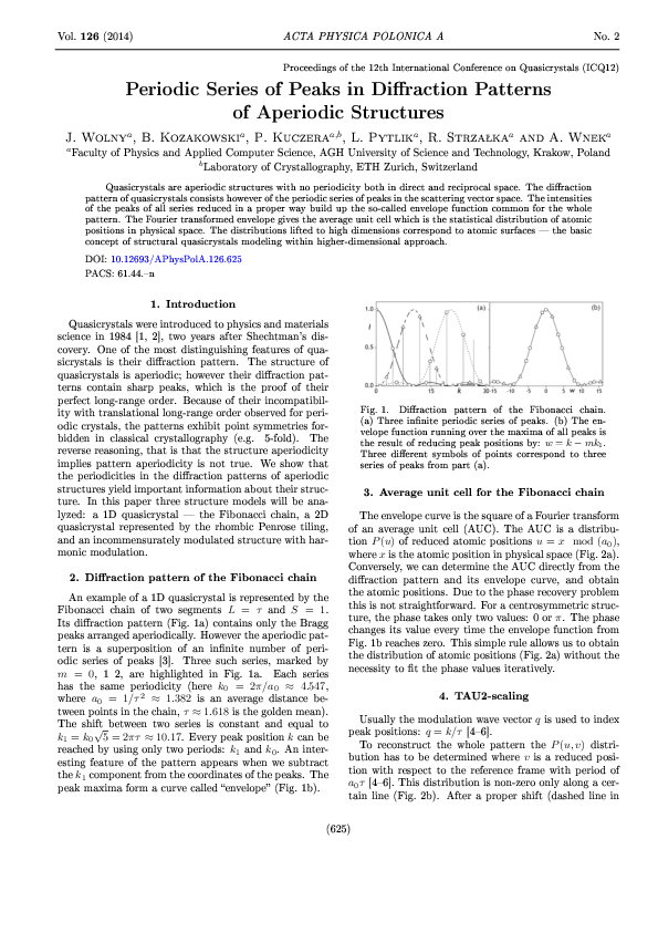 Pdf Periodic Series Of Peaks In Diffraction Patterns Of Aperiodic Structures Lucjan Pytlik