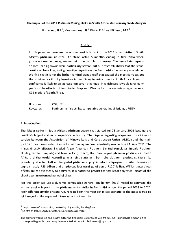(PDF) The impact of the 2014 platinum mining strike in South Africa: An ...