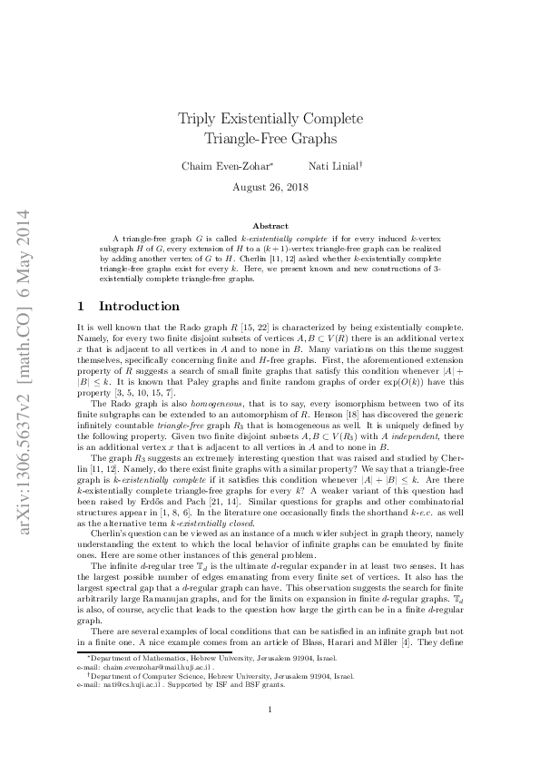 (PDF) Triply Existentially Complete Triangle-Free Graphs