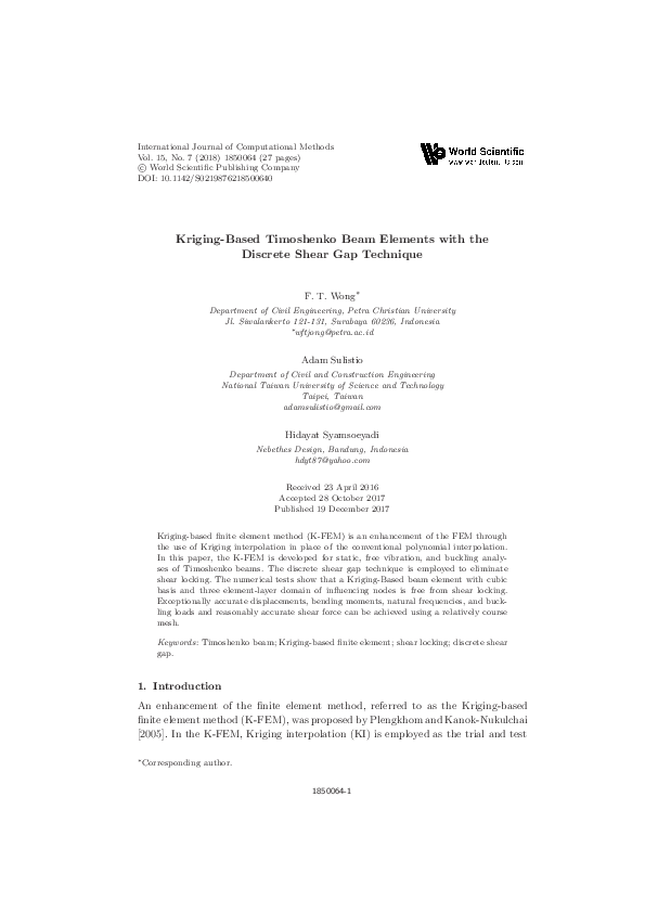 (PDF) Kriging-Based Timoshenko Beam Elements with the Discrete Shear Gap Technique | Foek Tjong ...