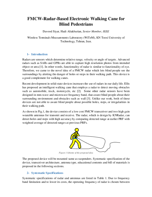 (PDF) FMCW-Radar-Based Electronic Walking Cane for Blind Pedestrians ...